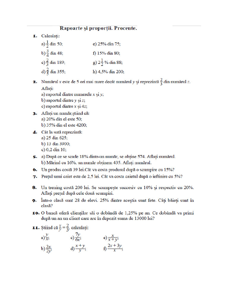 Rapoarte Proportii Procente-1 | PDF
