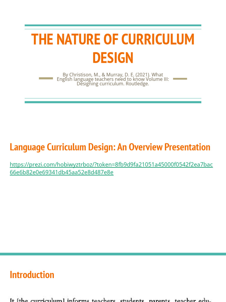 Efl The Nature of Curriculum Design | PDF | Curriculum | English As A Second Or Foreign Language