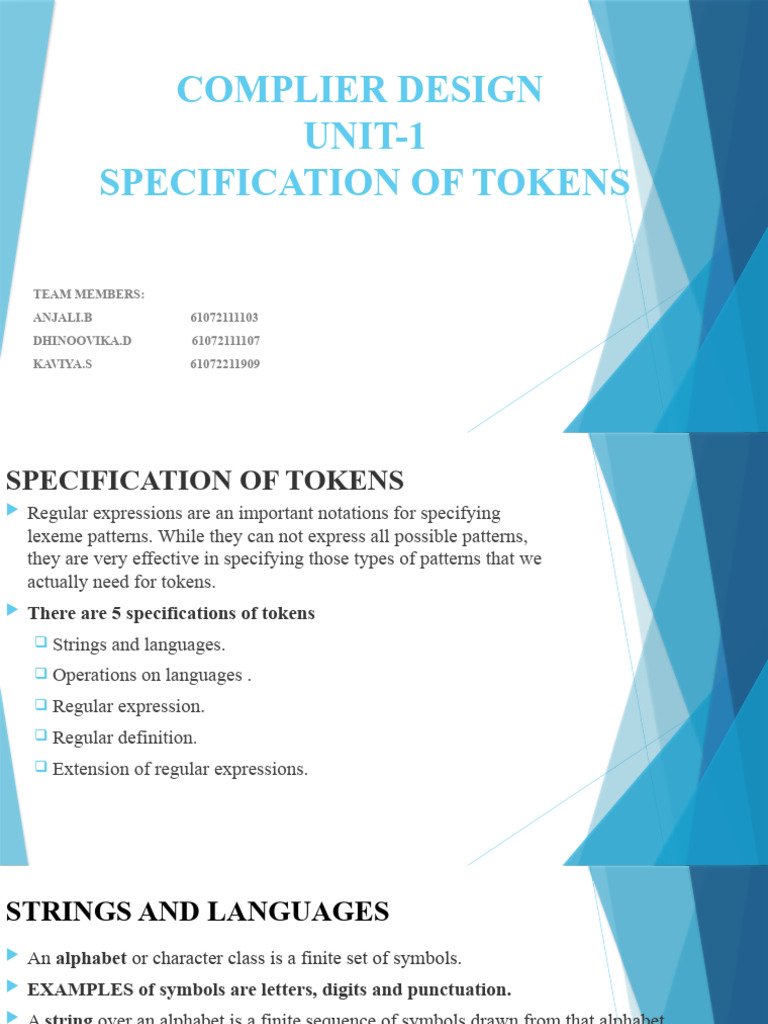 Specification Of Tokens Unit 1 Pdf String Computer Science Regular Expression 