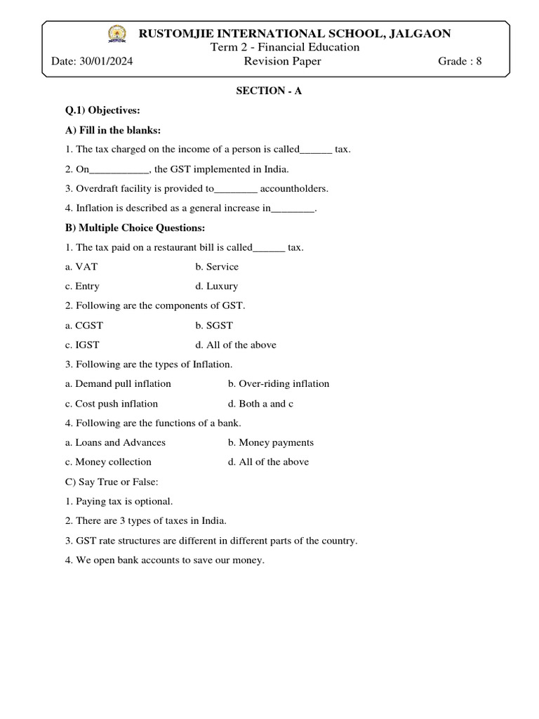 Term 2 - Grade 8 Financial Education Revision Paper | PDF | Taxes ...