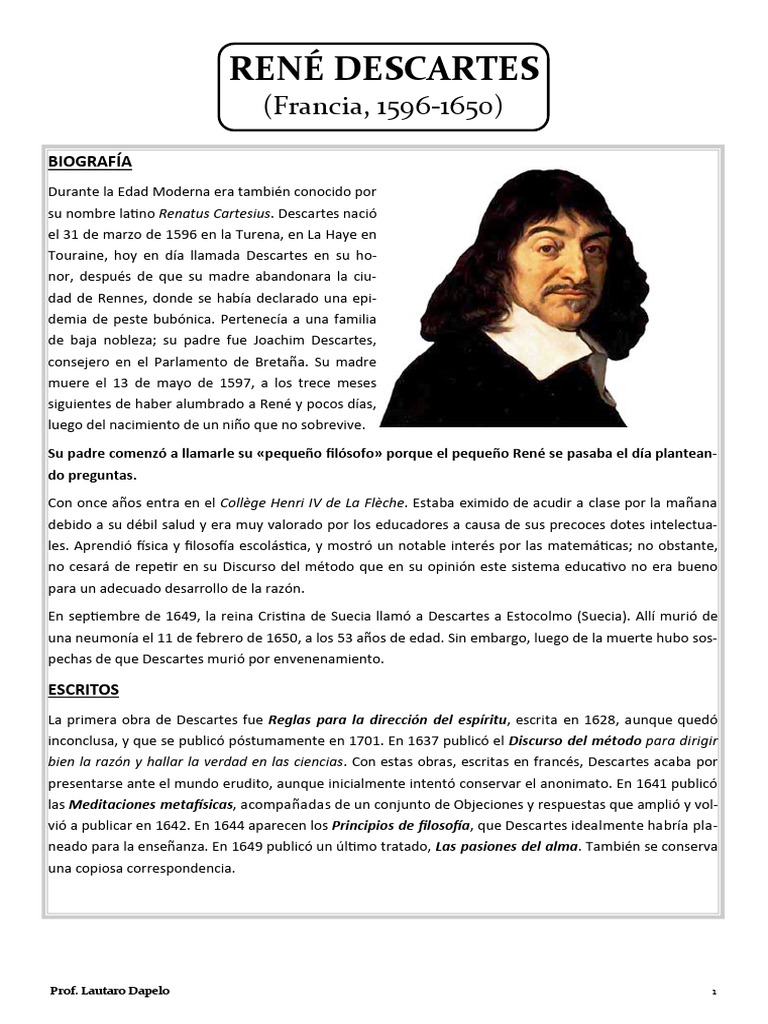 Biografía y Filosofía de René Descartes | PDF | René Descartes | Verdad