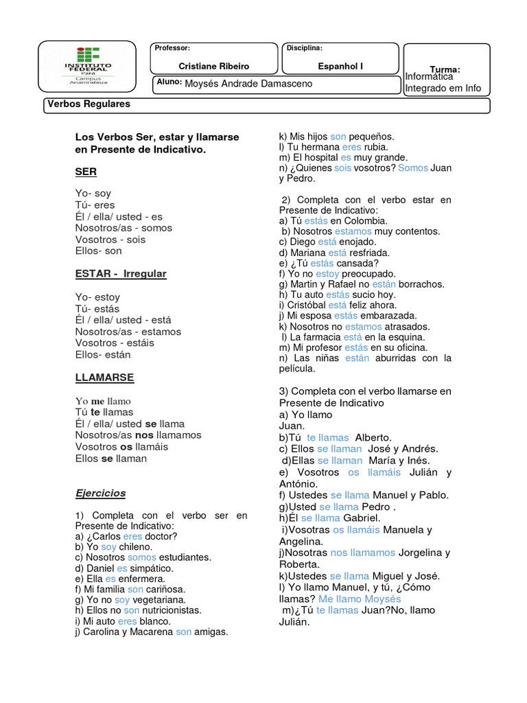 Verbos II - Espanol | PDF