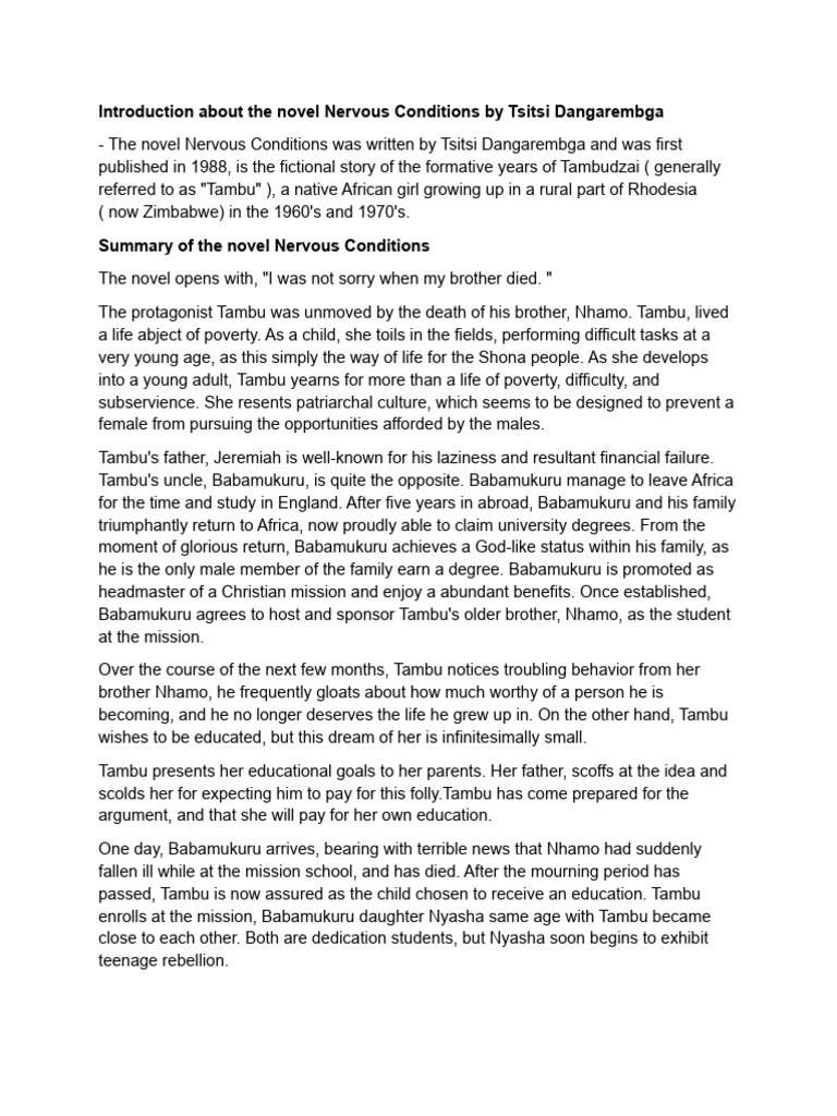 Nervous-Conditions Summary | PDF