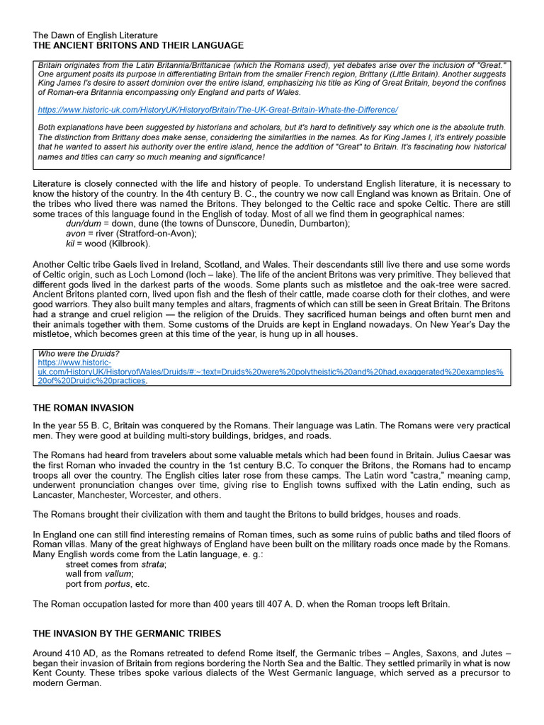 Background of English Literature | PDF | Romanticism | Anglo Saxons