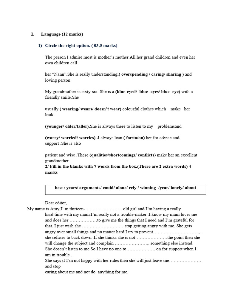 MY 9eme Devoir MID TERM 1 | PDF