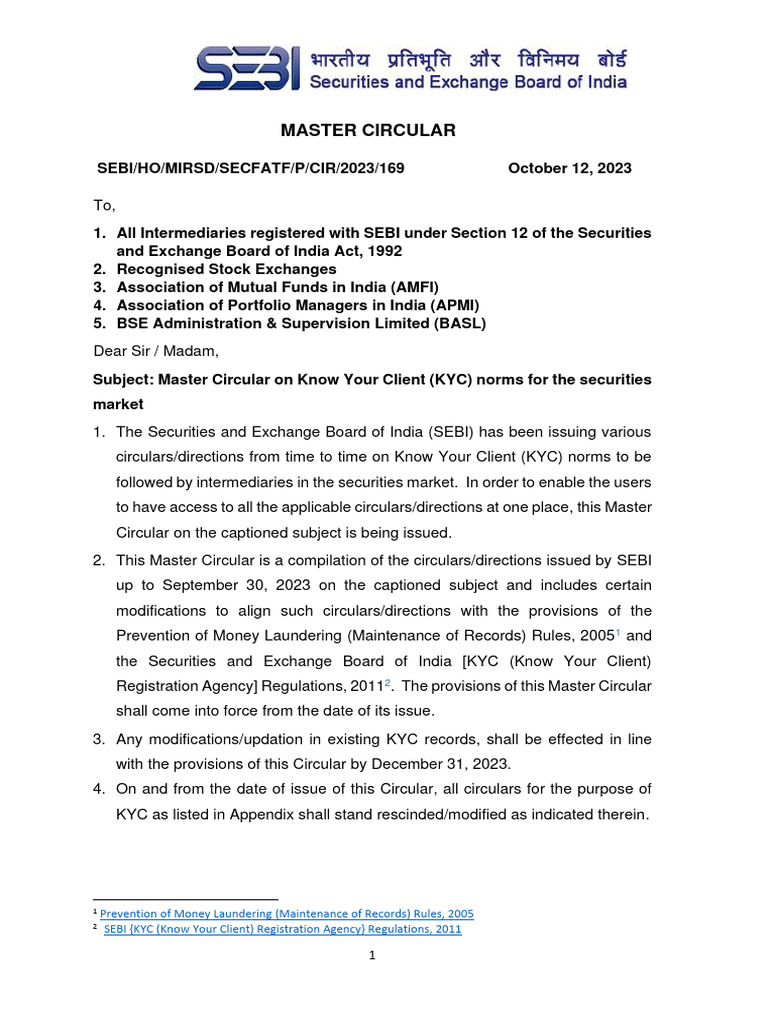 SEBI KYC Norms for Securities Market | PDF | Money Laundering ...