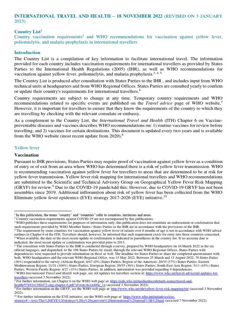 Vaccination Requirements and Who Recommendations Ith 2022 Country List ...
