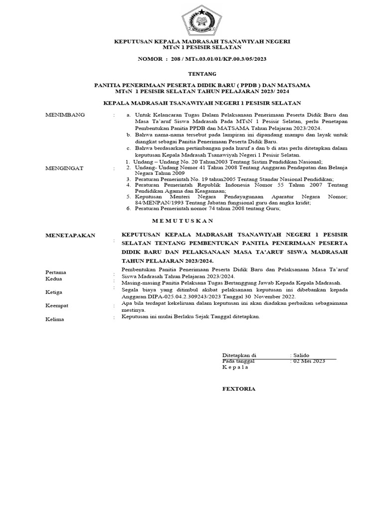 SK PANITIA PSB 2023 | PDF