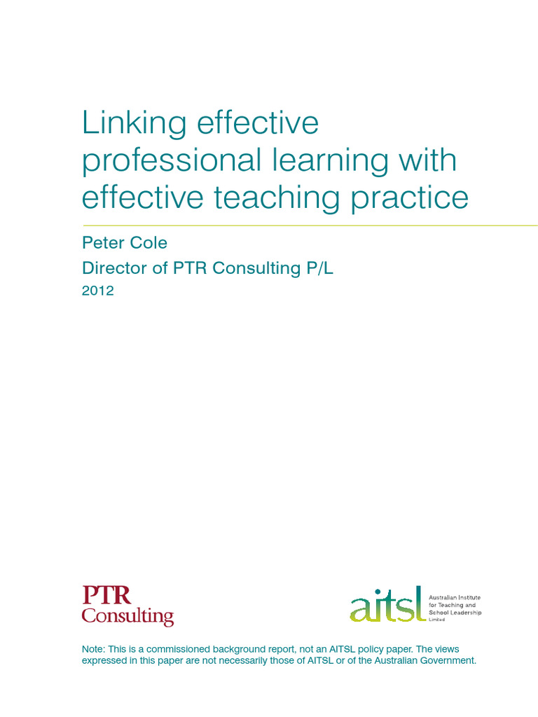 Linking Effective Professional Learning With Effective Teaching ...