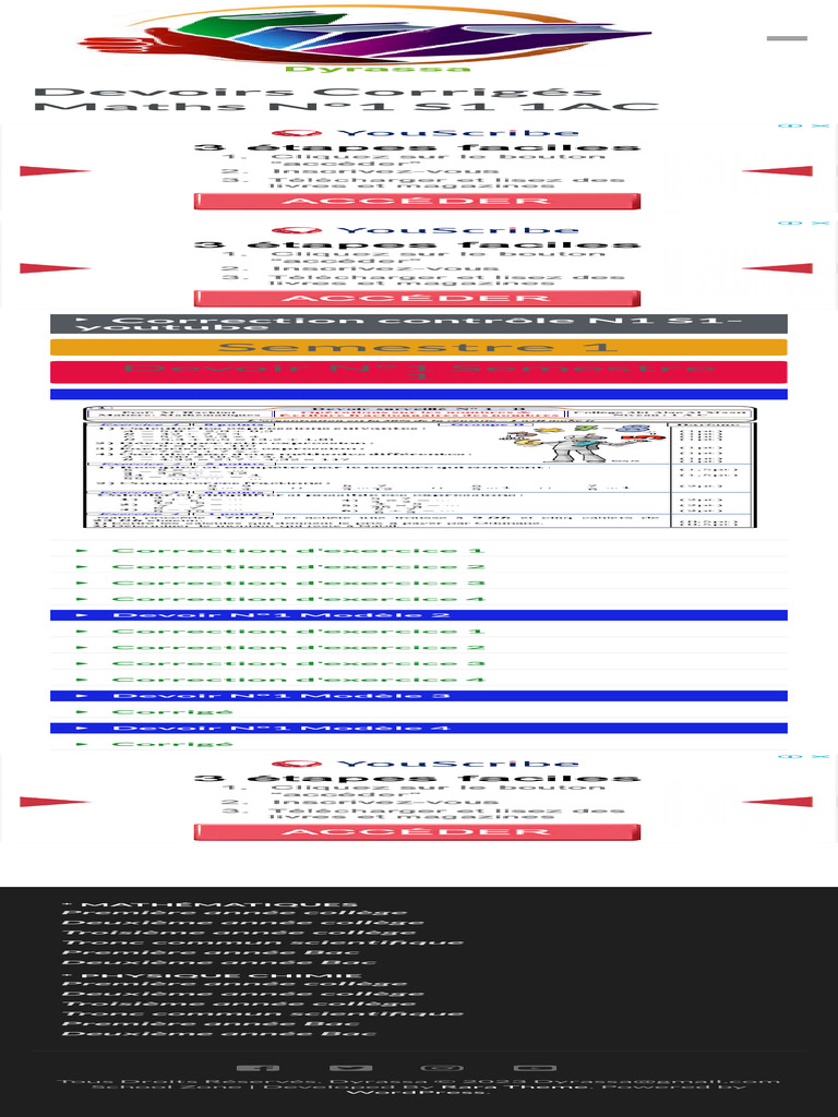 Devoirs Corrigés Maths N°1 S1 1AC Biof - Dyrassa | PDF