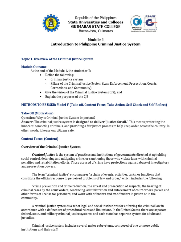 CLJ1 M1 Topic 1 Overviewof the CJS | PDF | Crime & Violence | Criminal Justice