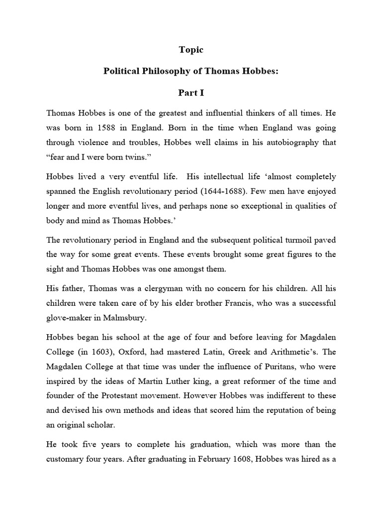 POLITICAL PHILOSOPHY of Thomas Hobbes I | PDF | Thomas Hobbes | Pleasure