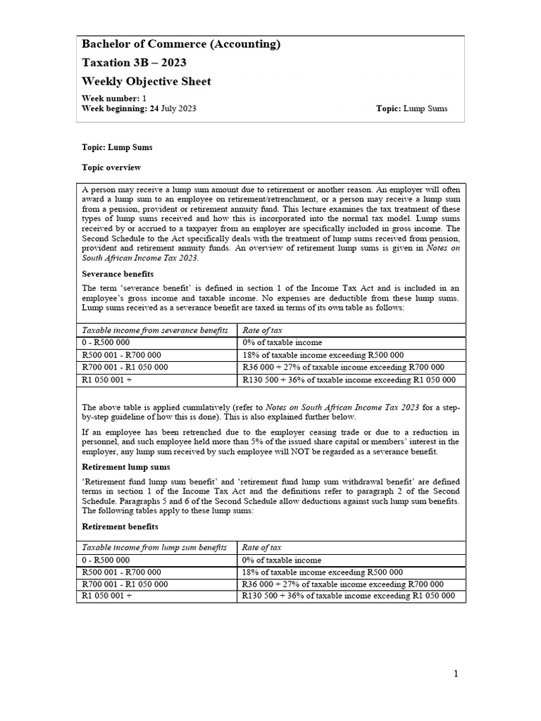 Week 1- Module Notes - Lump sums | PDF | Taxes | Retirement