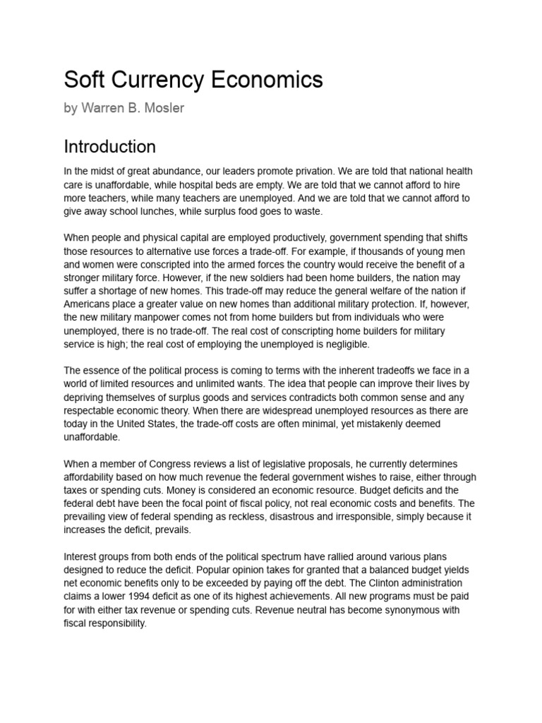 Soft Currency Economics by Warren Mosler Updated September 2023 | PDF ...