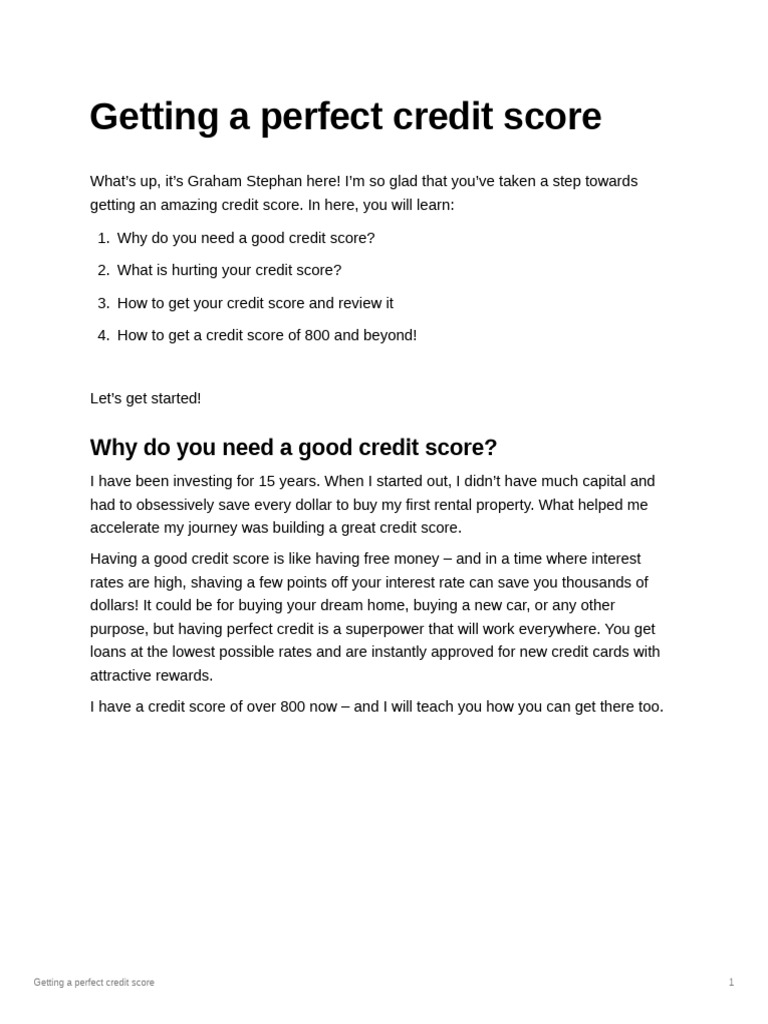 Achieve a Perfect Credit Score Guide | PDF | Finance & Money Management ...