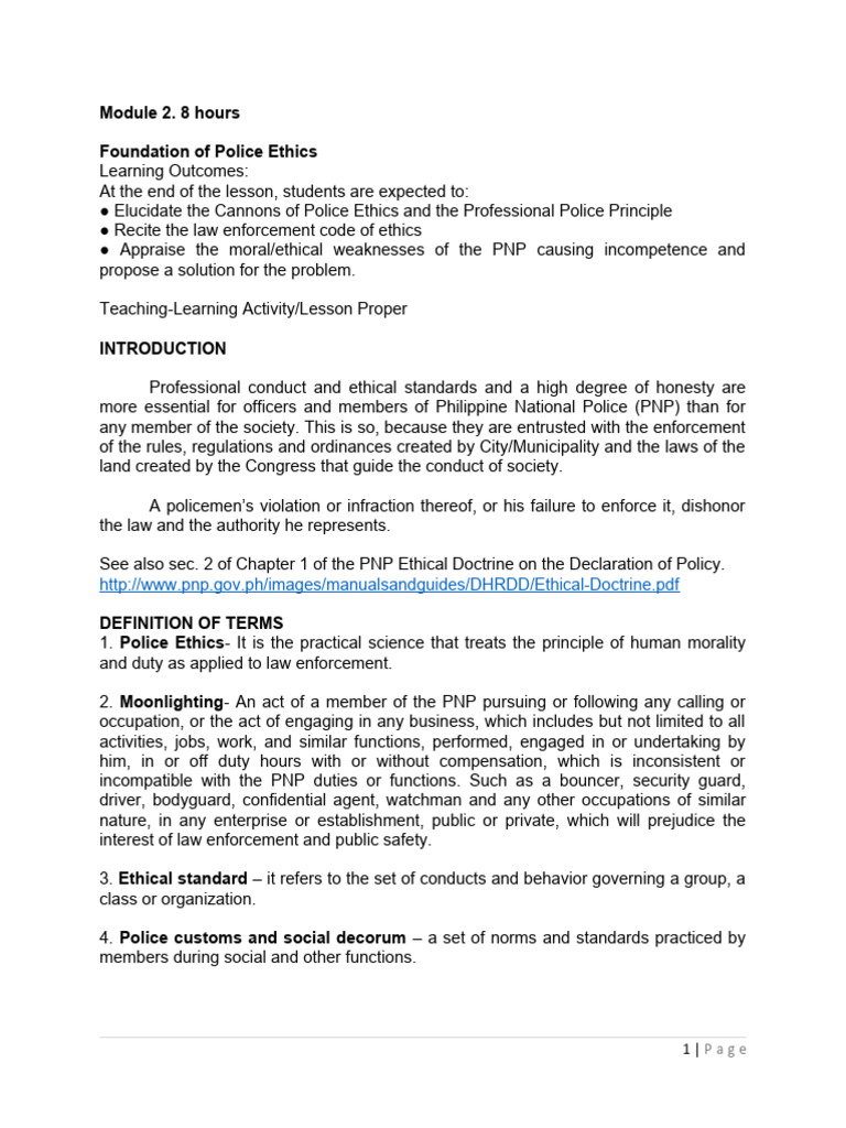 Ethics Module 2 | PDF | Police | Police Officer