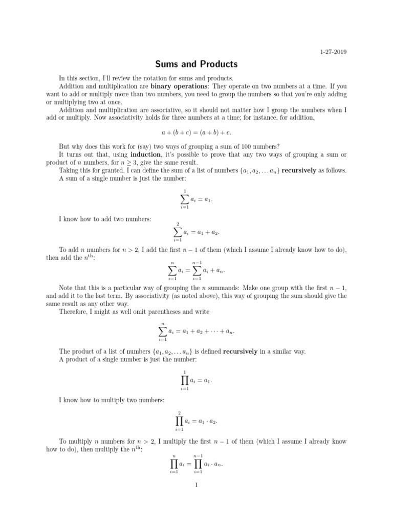 Sums And Products Pdf Summation Mathematical Logic