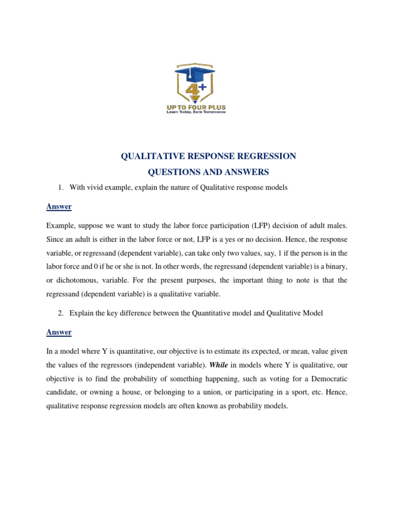 Qualitative Response Regression Questions | PDF | Dependent And Independent Variables ...