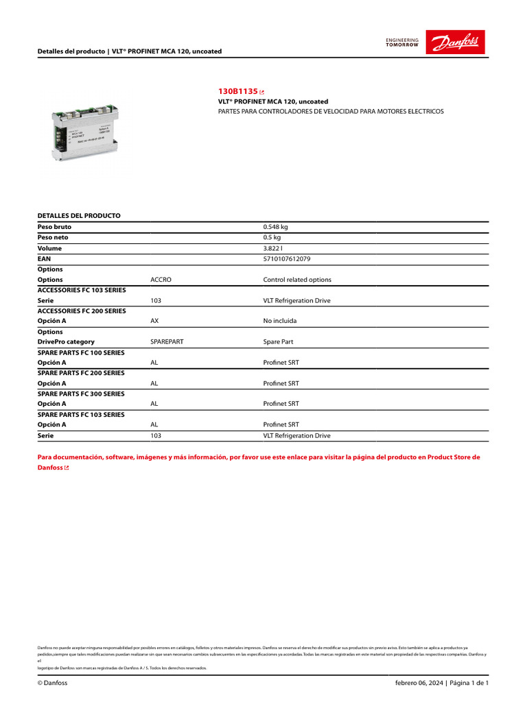 Danfoss VLT - PROFINET MCA 120 UNCOATED 130B1135 | PDF