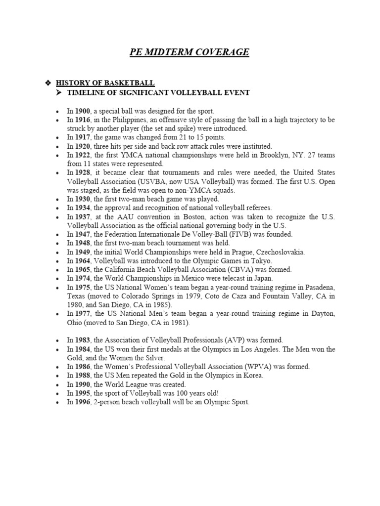 Pe Midterm Coverage | PDF | Volleyball | Ball Games