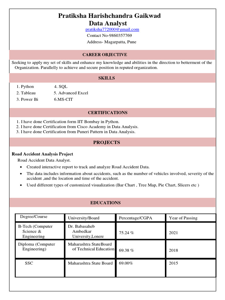 Resume Data Analyst | PDF | Computers