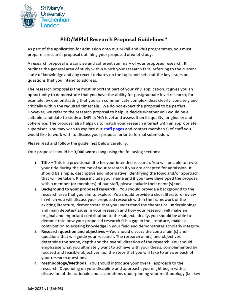 PhD/MPhil Proposal Guidelines (SAHPS) | PDF | Methodology | Doctor Of Philosophy