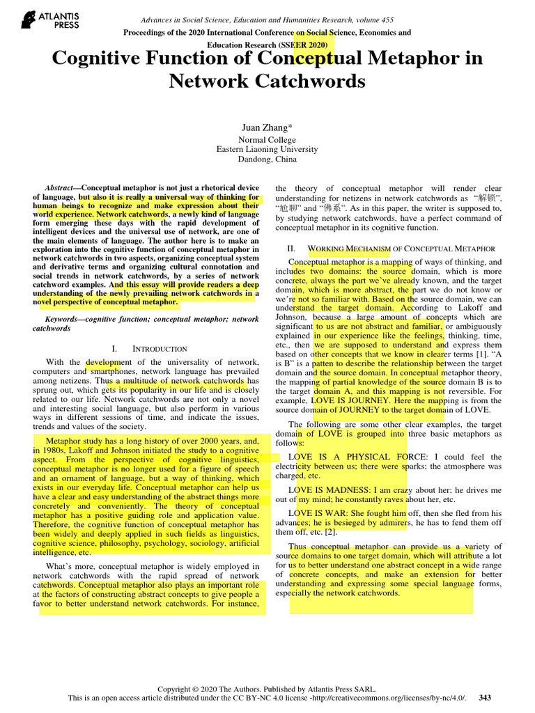 Cognitive Function of Conceptual Metaphor in Network Catchwords | PDF ...