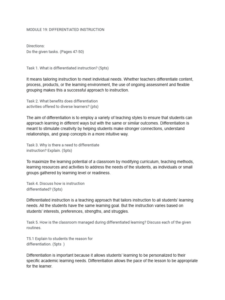 MODULE-19-DIFFERENTIATED-INSTRUCTION | PDF | Differentiated Instruction | Cognitive Psychology