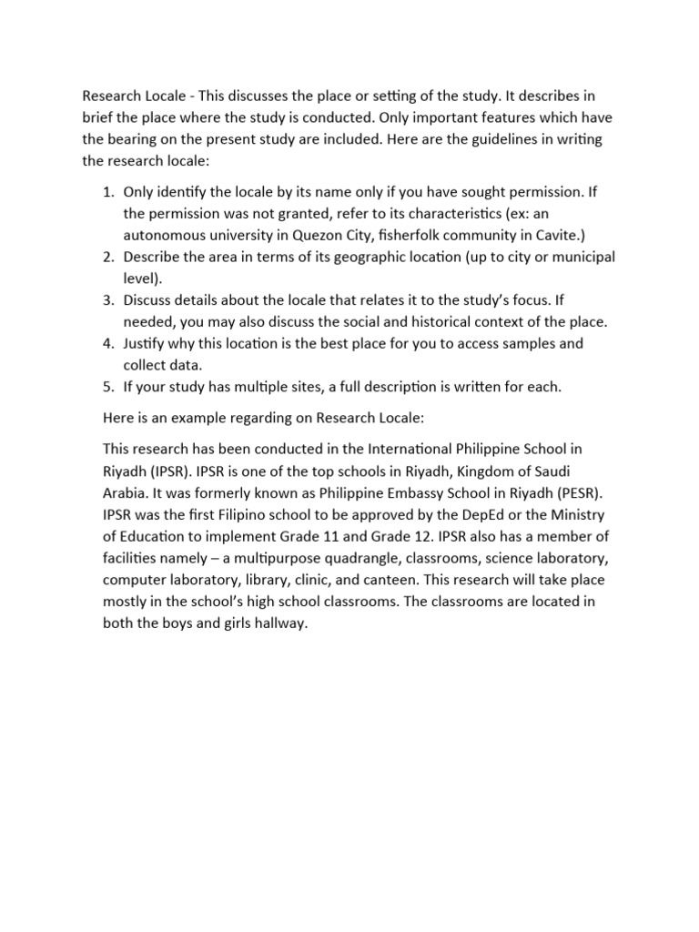 Research Locale and Statement of The Problem INFO for ppt | PDF