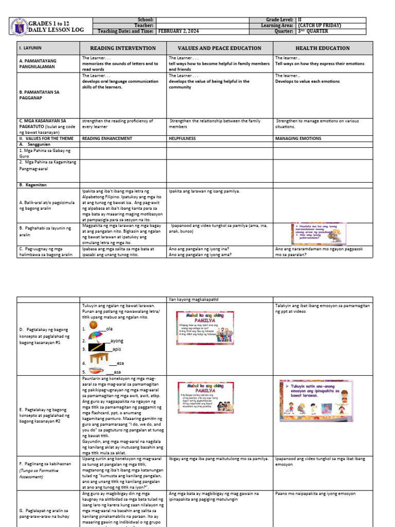 Lesson Plan Valueslhealth Reading Gr.2 | PDF