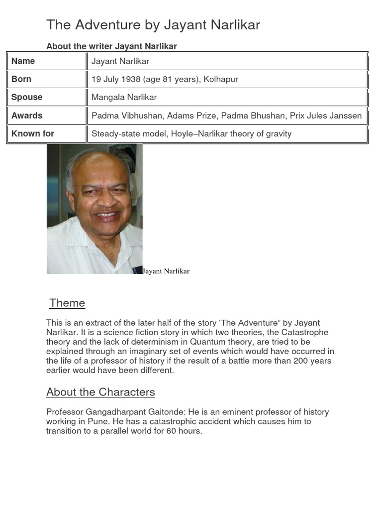 THE ADVENTURE CRUX OF THE LESSON FOR CLASS XI | PDF