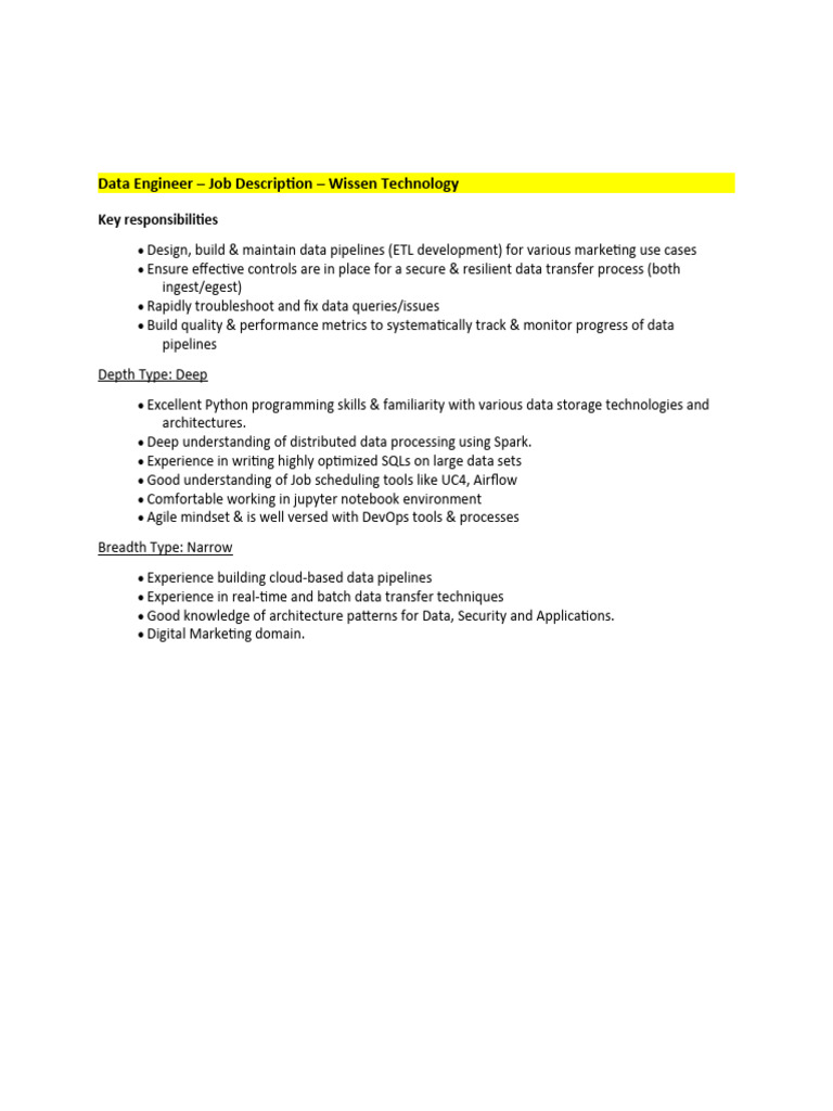 Data Engineer – Job Description | PDF