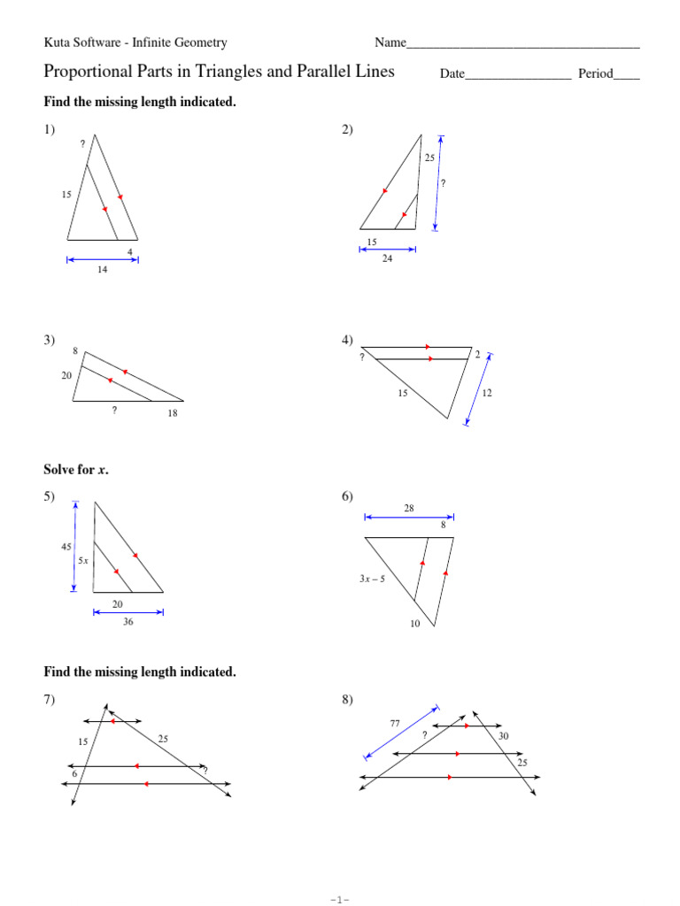 KUTA Software Proportional Parts in Triangles and Parallel Lines | PDF | Geometry | Euclidean ...