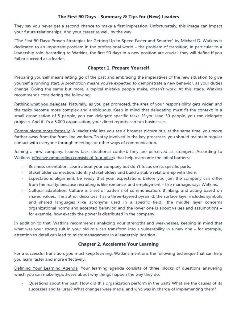 Michael Watkins - The First 90 Days | PDF | Goal | Cognition