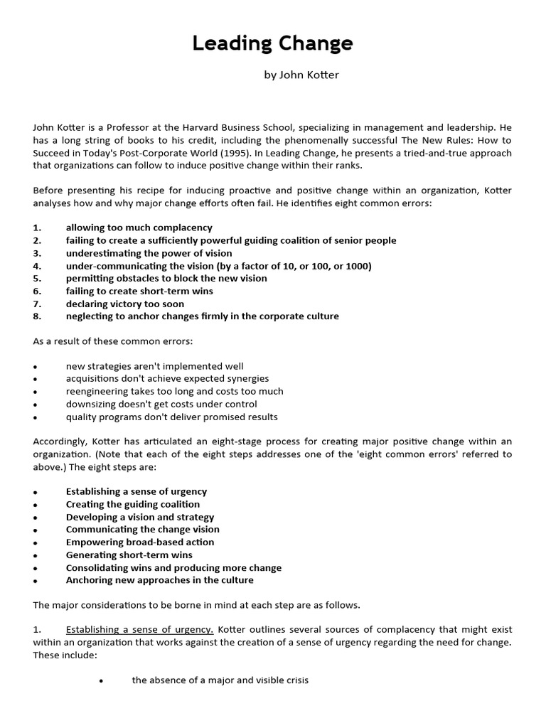 John Kotter - Leading Change | PDF | Performance Appraisal | Business