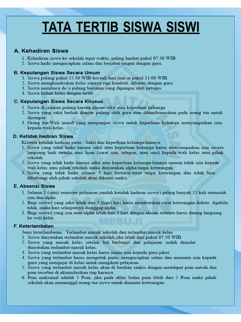Tata Tertib Siswa SD Gis A | PDF