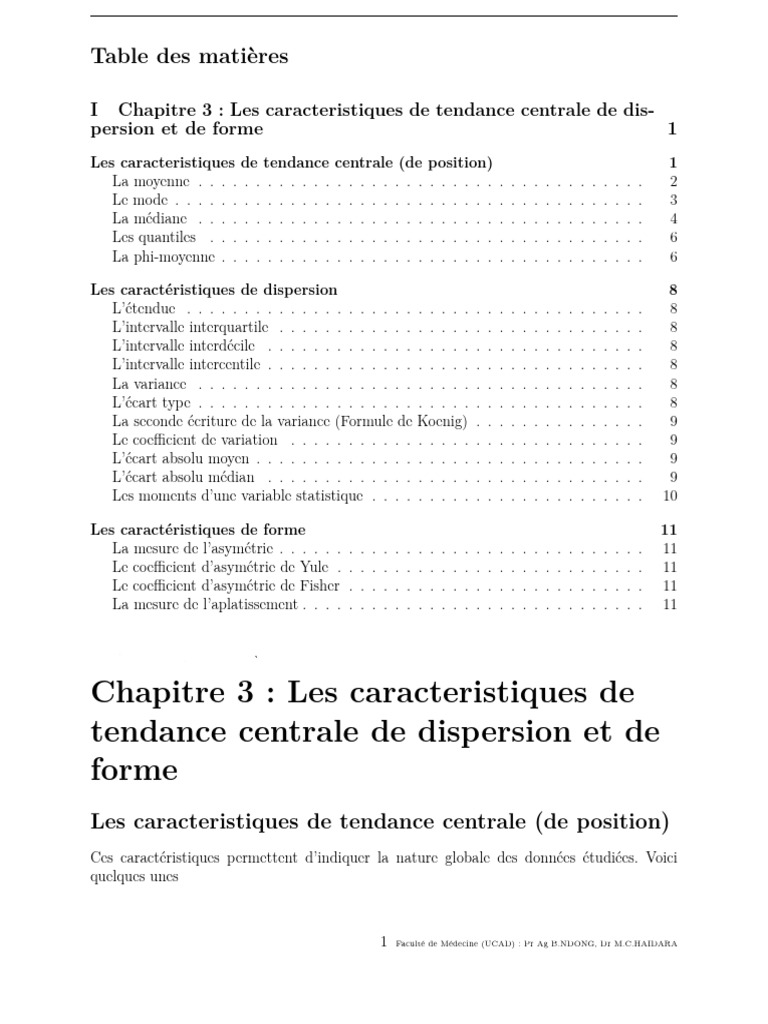 Caractéristiques de tendance centrale et dispersion | PDF ...
