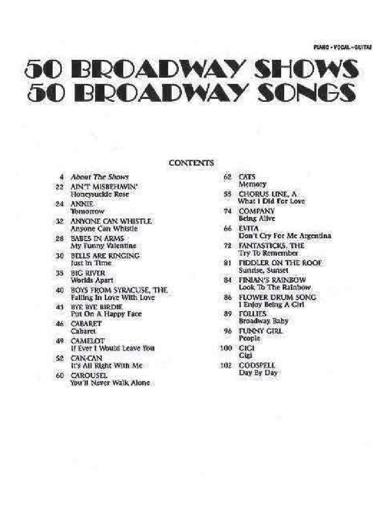 50 Broadway Shows 50 Broadway Songs | PDF