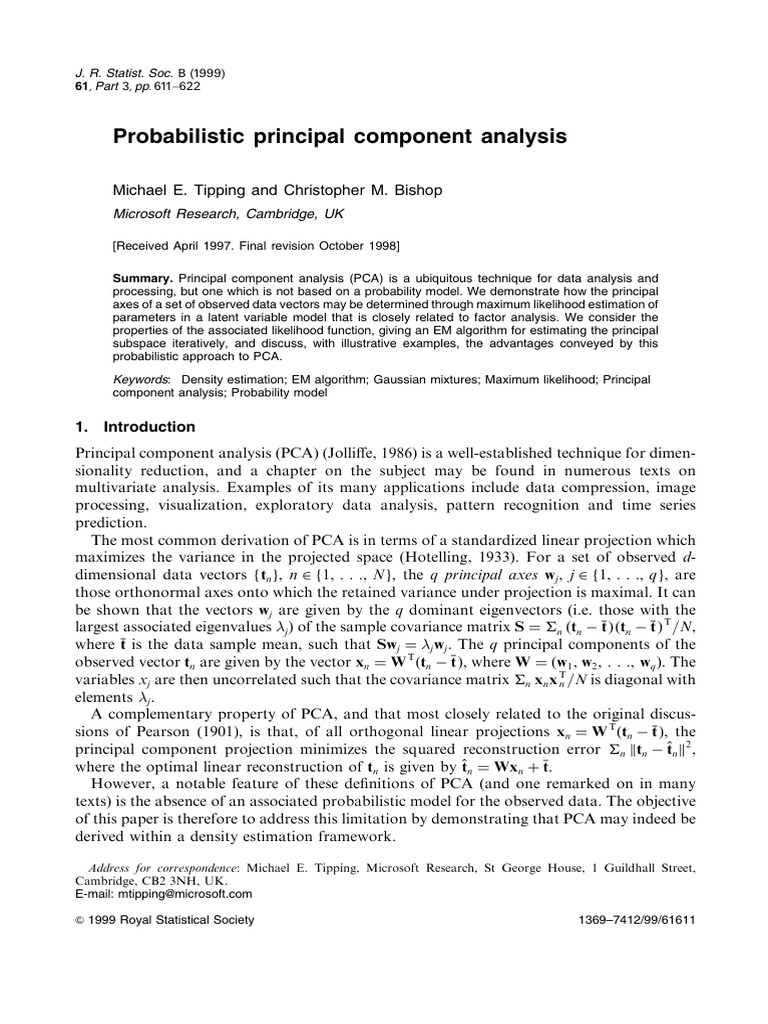 TippingBishop1999 | PDF | Principal Component Analysis | Eigenvalues And Eigenvectors