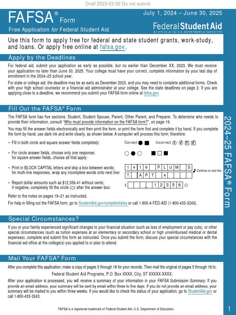 Draft FAFSA 2024 25 | PDF