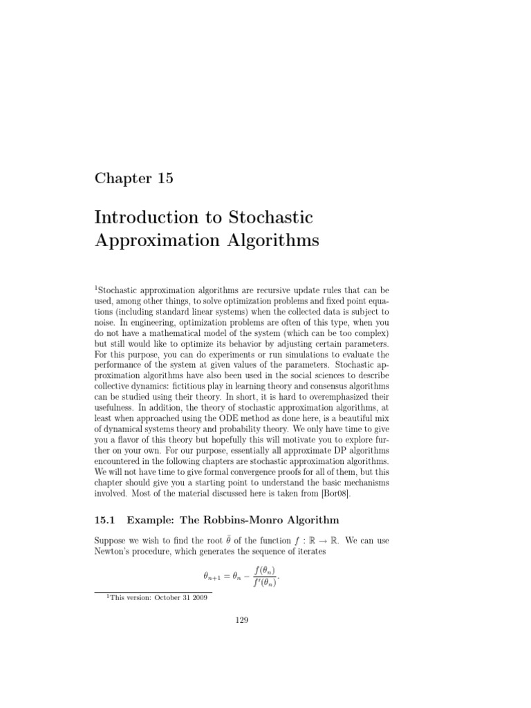 Introduction To Stochastic Approximation Algorithms Pdf Mathematical Analysis Applied