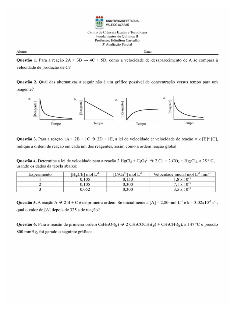 AP3 Cinetica Equil-Brio e Eletroqu-Mica Vers-O Aluno | PDF