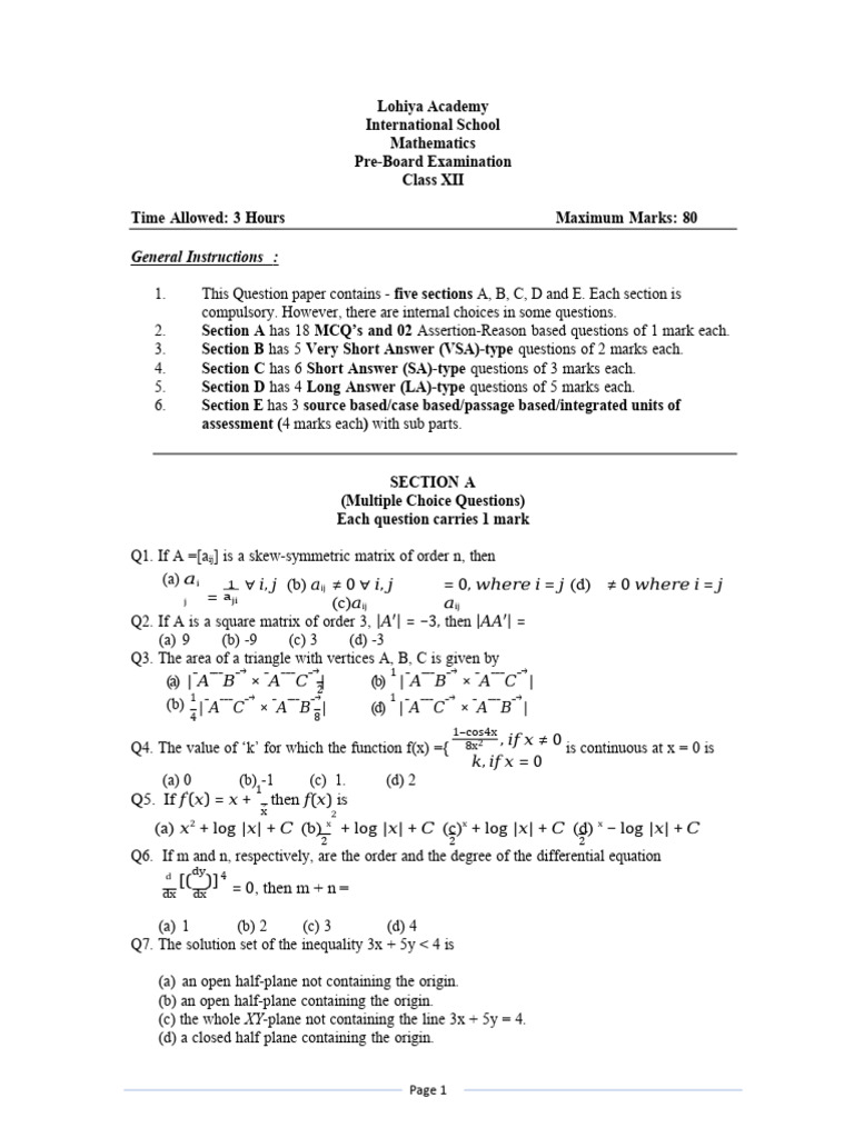 Maths-SQP | PDF | Mathematical Physics | Algebra
