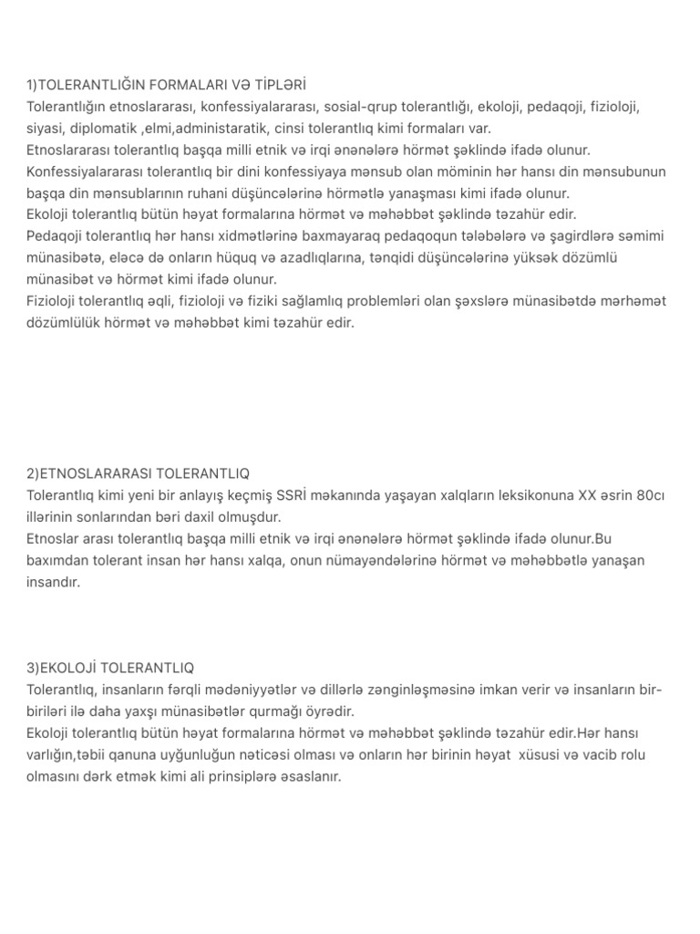 1) Tolerantliğin Formalari VƏ Ti̇pləri̇ | PDF