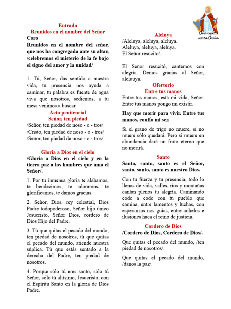 Cantos misa 12 de noviembre de 2023 | PDF | eucaristía | Misa (liturgia)