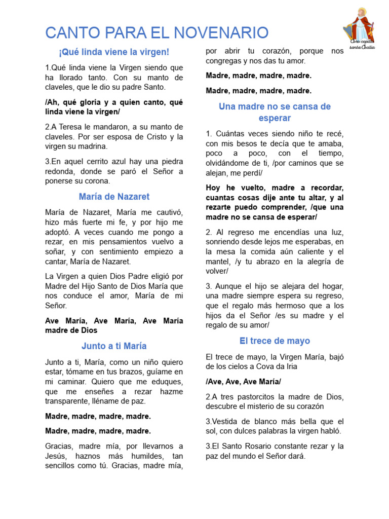 Cantos para El Novenario | PDF | María, madre de Jesús | Oración