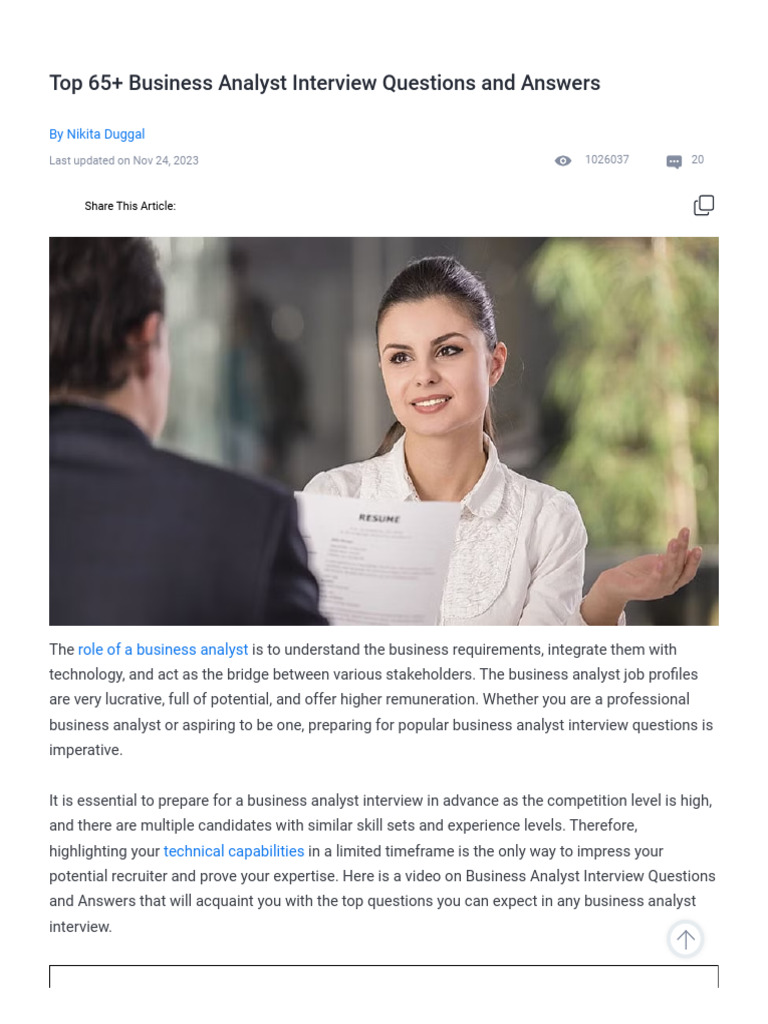 65+ Business Analyst Interview Questions and Answers For 2024 - Simplilearn | PDF | Agile ...