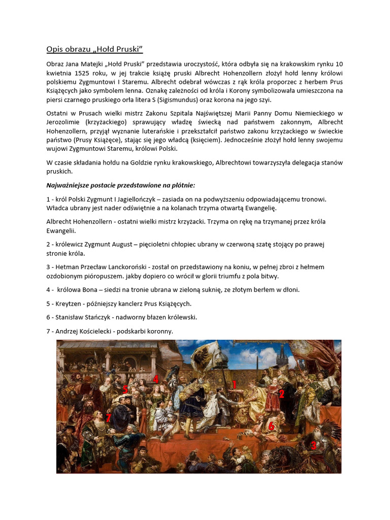 Opis obrazu Hołd Pruski | PDF
