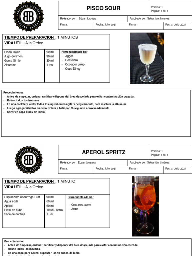 Fichas Bar BB 2021 Final | PDF | Barman | Bebidas alcohólicas