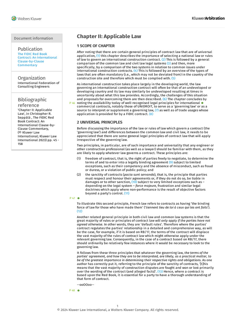 Chapter II, Applicable Law, The FIDIC Red Book Contract, Seppala | PDF ...